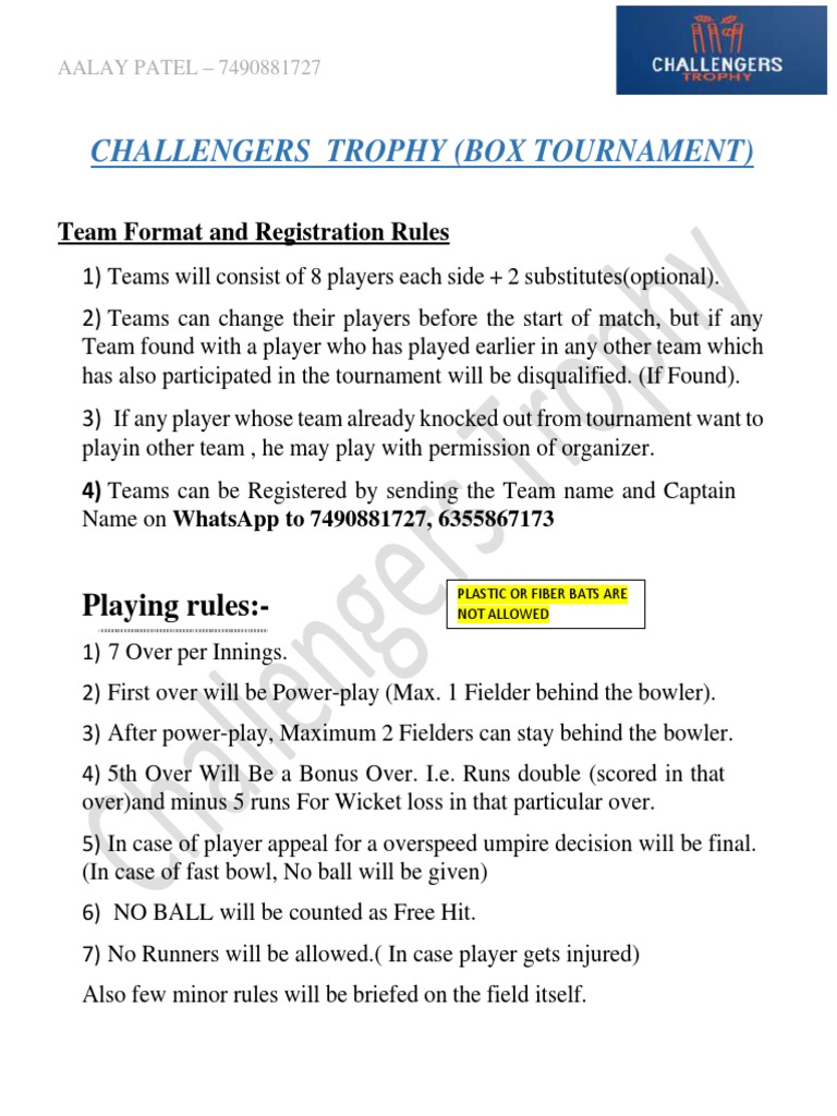 Challengers Trophy Box Tournament | PDF