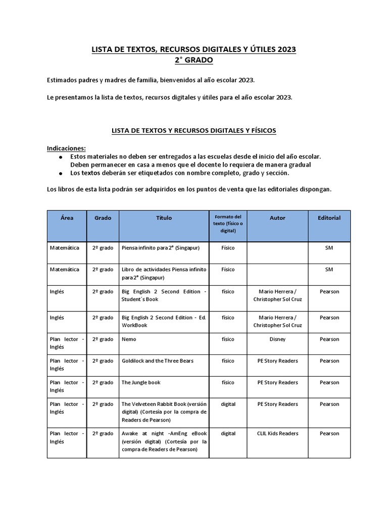 Lista de Textos Y Recursos Digitales Y Físicos | PDF