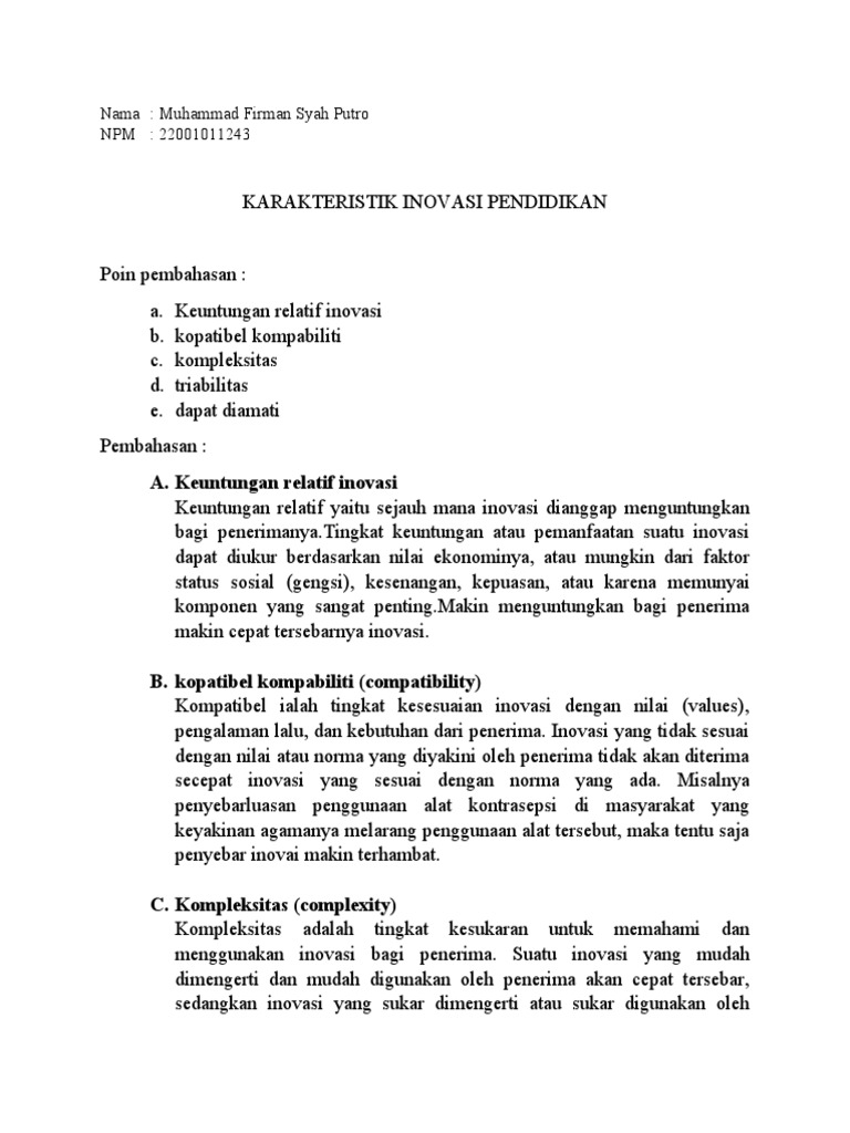 Karakteristik Inovasi Pendidikan | PDF