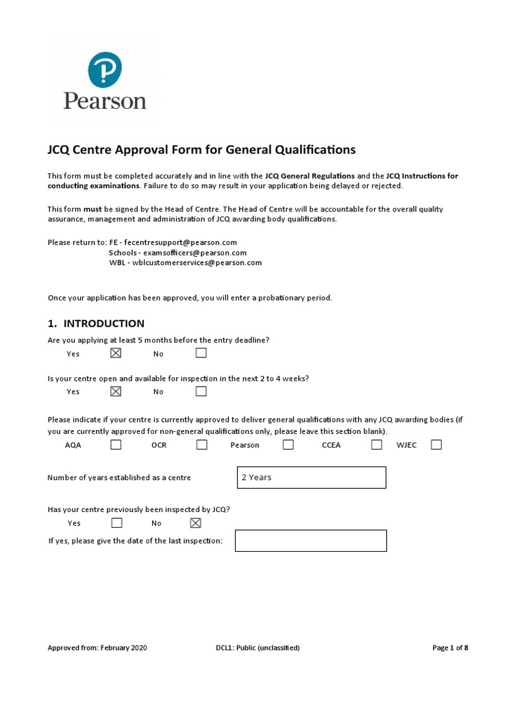 JCQ Centre Approval Form For General Qualifications | PDF