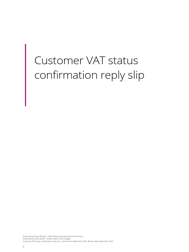 Customer VAT Status Confirmation Reply Slip | Download Free PDF | Value ...