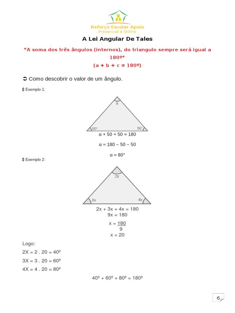 Lei De Angular De Tales E Teorema Do ângulo Externo 9º Pdf