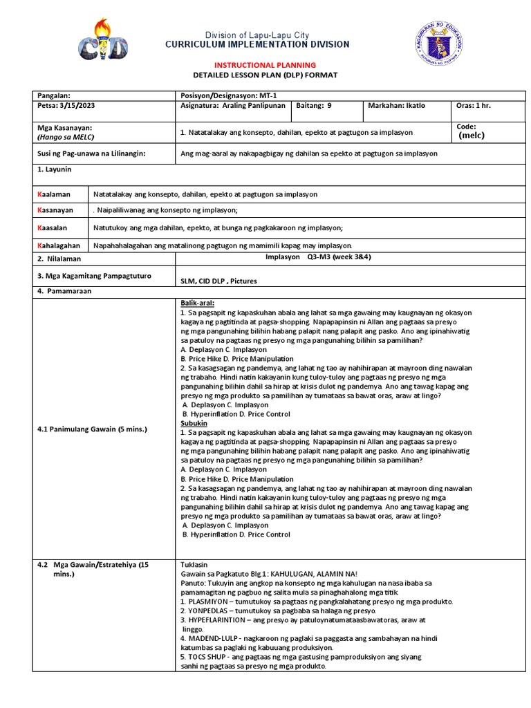 Ap9 q3 W3-Implasyon LP 3-13-2023 | PDF