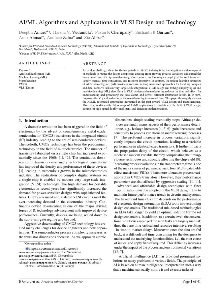 Aiml Algorithms And Applications In Vlsi Design And Technology Pdf Machine Learning Deep