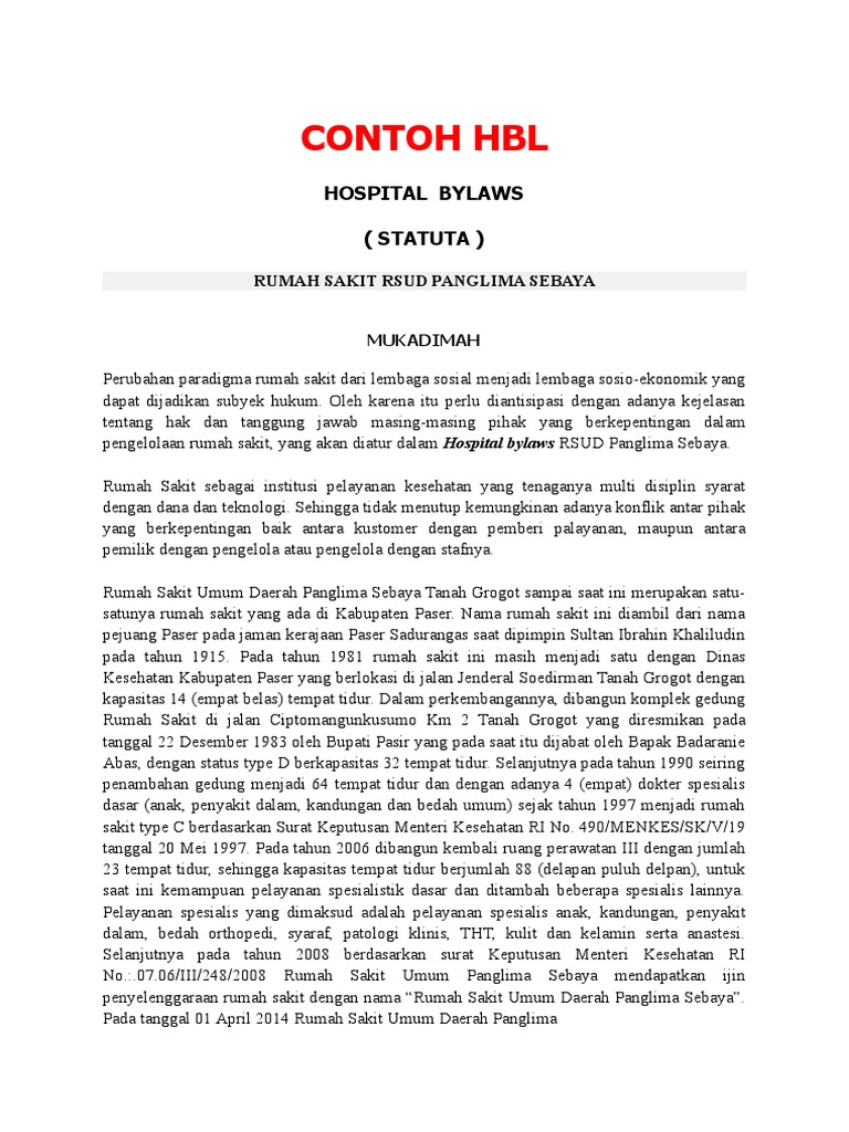 CONTOH_HBL_HOSPITAL_BYLAWS_STATUTA_RUMAH | PDF