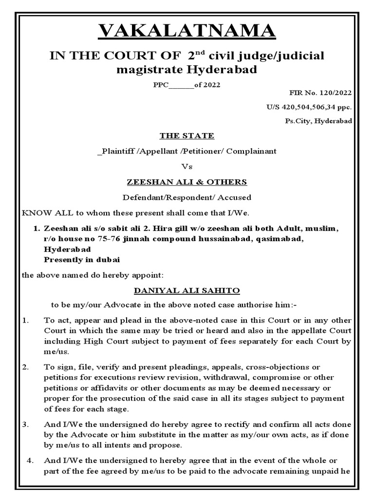 Vakalatnama | PDF | Legal Procedure | Judiciaries