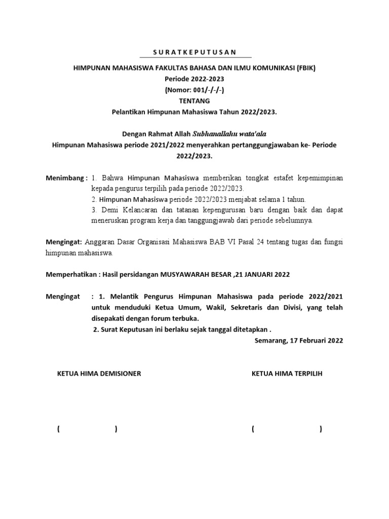 SK Hima Pelantikan | PDF