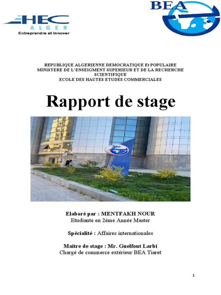 Rapport de Stage BEA | PDF | Banques | Crédit