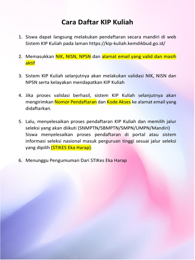 Cara Daftar KIP Kuliah | PDF