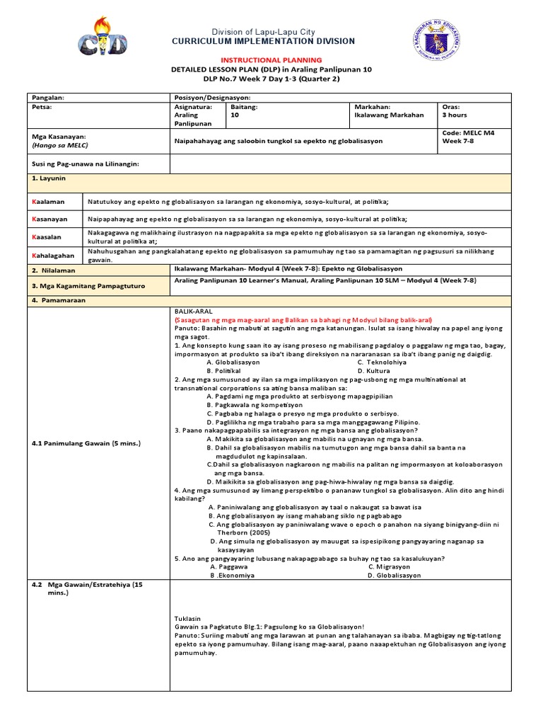 AP10 DLP No.7 Week 7 Day 1-3 (Quarter 2) | PDF