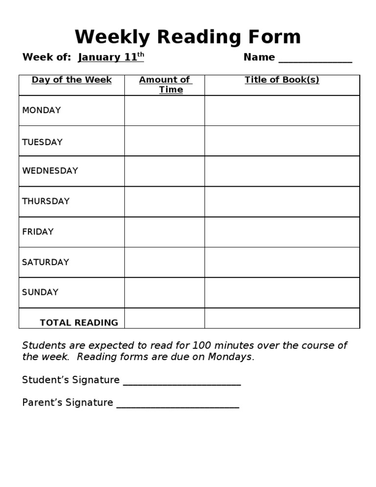 Weekly Reading Form | PDF
