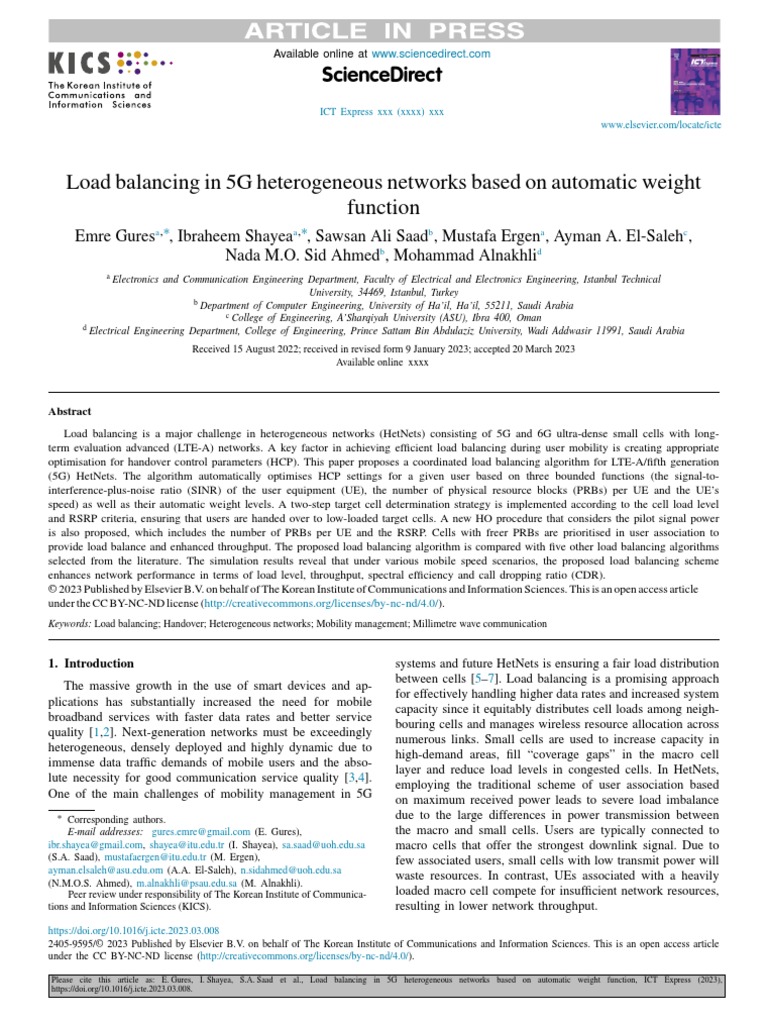 Load Balancing In 5g Heterogeneous Networks Based On Automatic Weight Pdf Computer Network