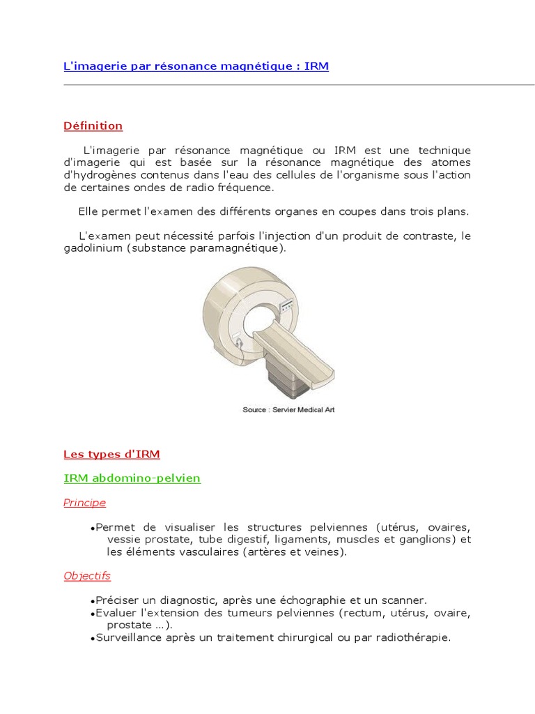 Définition de l'IRM et ses applications | PDF | Imagerie par résonance ...