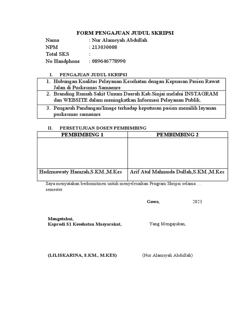 Form-Pengajuan Judul Skripsi | PDF