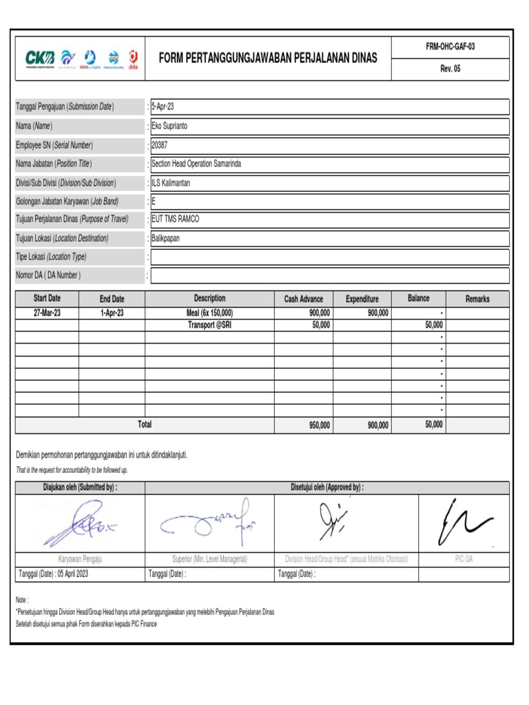 FRM-OHC-GAF-003 Rev. 05 - Form Pertangungjawaban Perjalanan Dinas (Eko ...