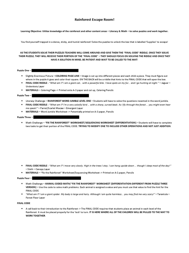 Steam Rainforest Escape Room Plan | PDF | Rainforest