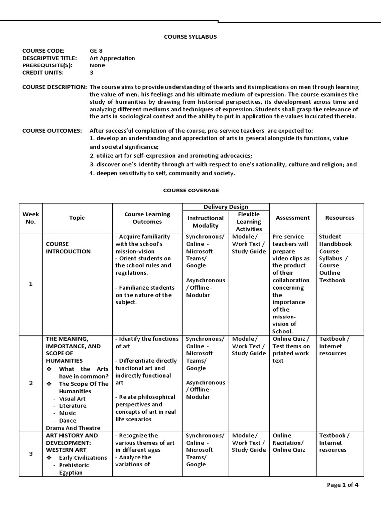 Art Appreciation Course Syllabus | PDF