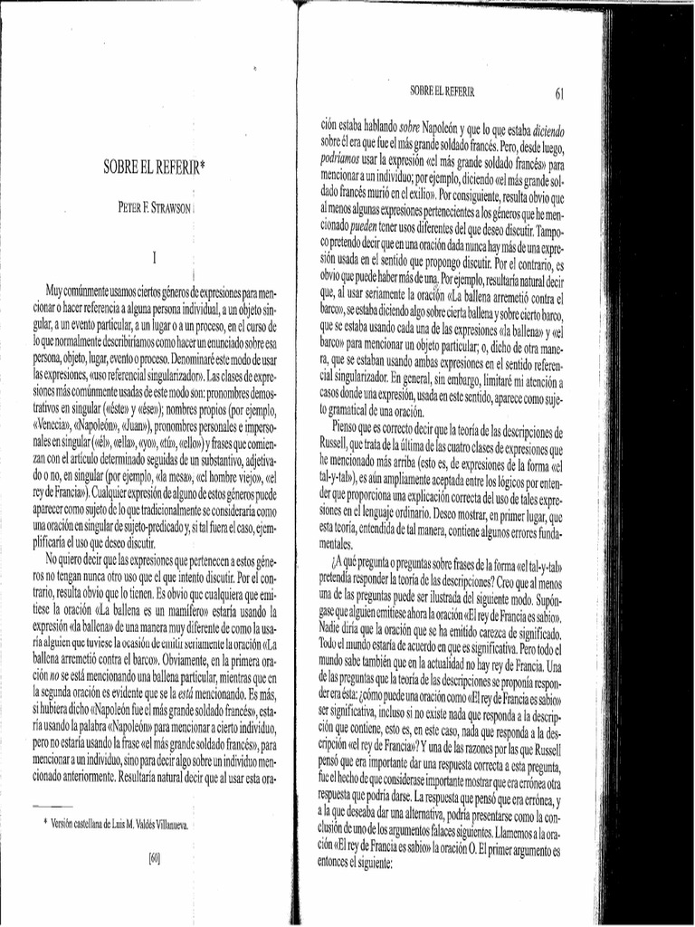 Strawson - Sobre El Referir | PDF