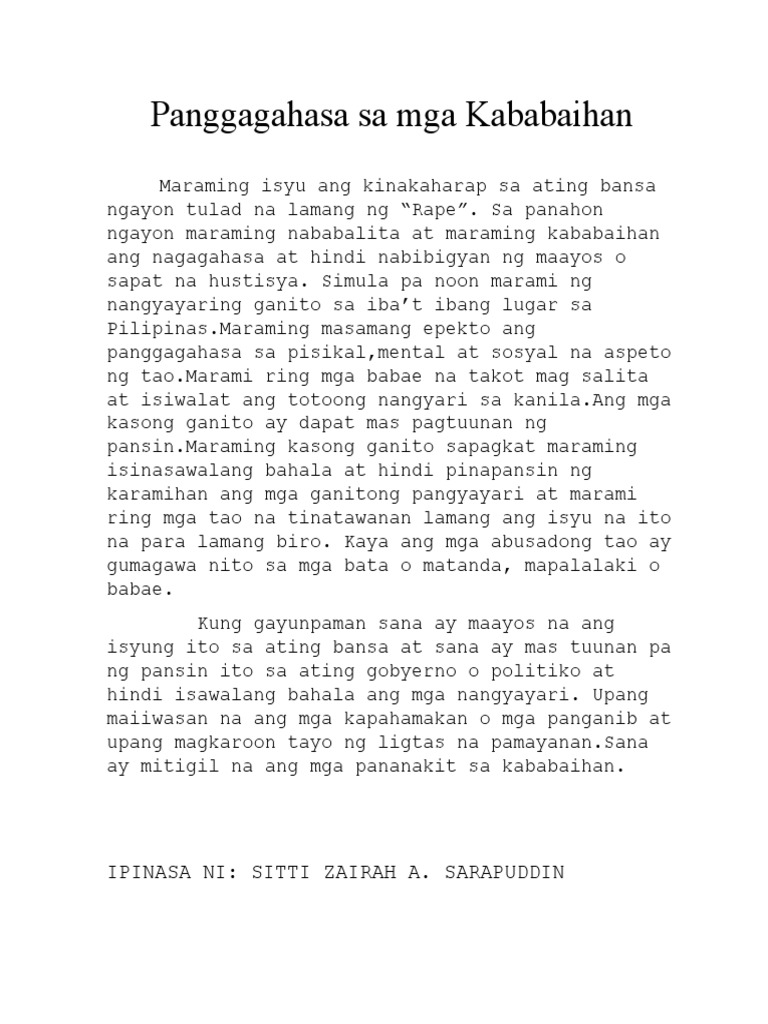 Panggagahasa Sa Mga Kabataan o Kababaihan | PDF Panggagahasa Sa Mga Kabataan o Kababaihan | PDF
