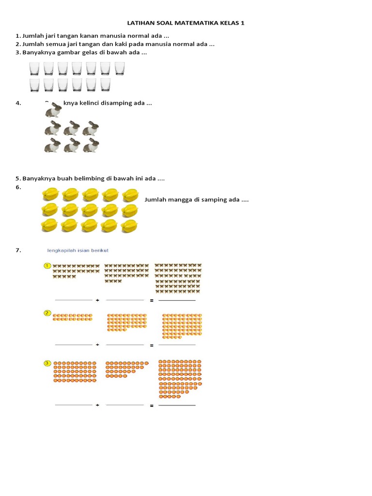 Latihan Soal Matematika Kelas 1 | PDF