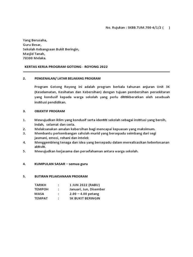 Kertas Kerja Program Gotong Royong 2022 | PDF