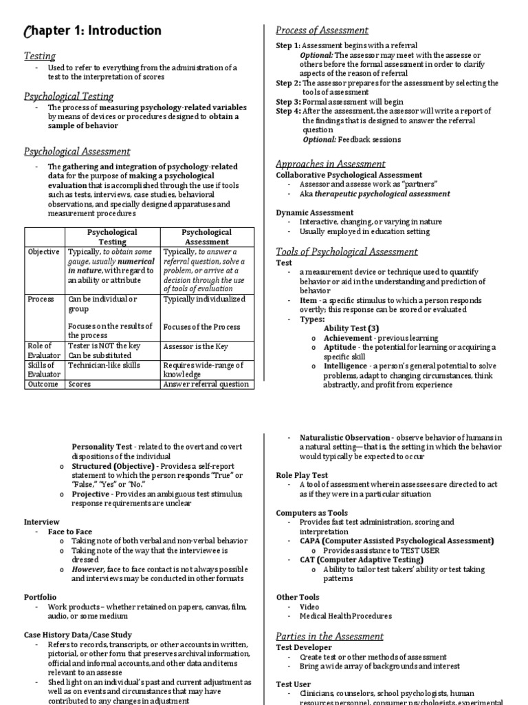 Psych Assessment Pointers | PDF | Psychology | Level Of Measurement