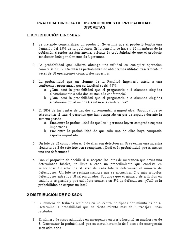 Practica Dirigida de Distribuciones de Probabilidad Discretas y Continuas | PDF | Probabilidad ...