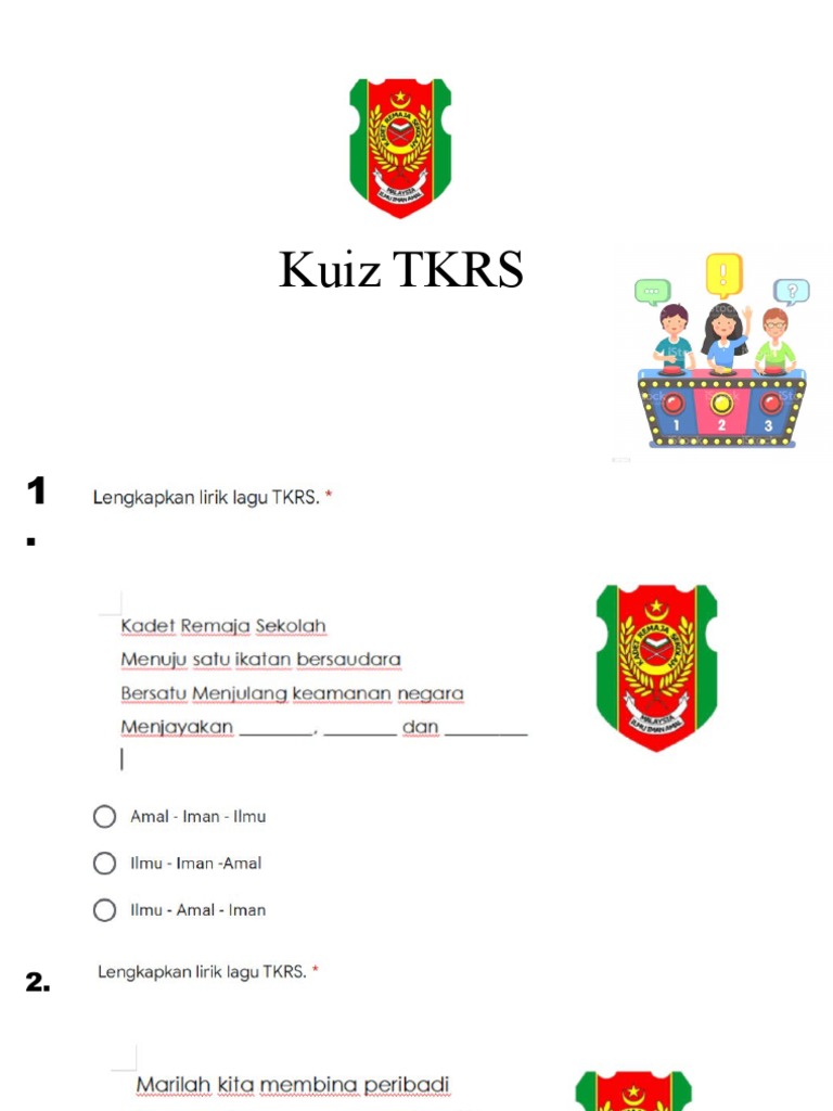 Kuiz TKRS 1 (Lagu TKRS) | PDF