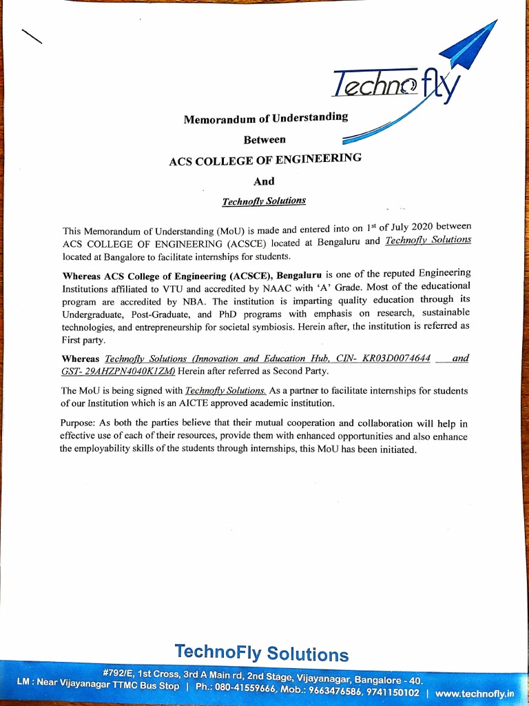 MOU Technofly | PDF | Internship | Job Hunting