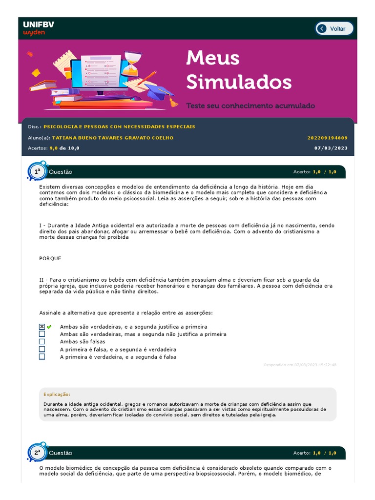 Simulado 1 Psico e PCD | PDF | Exclusão social | Deficiência visual