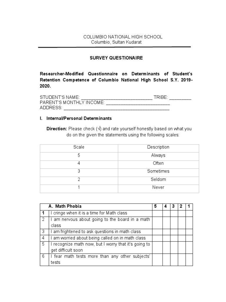 Survey Questionairre 2 | PDF | Mathematics | Questionnaire