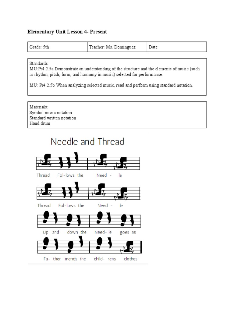 Elementary Unit Lesson 4 - Present | PDF | Musical Notation ...