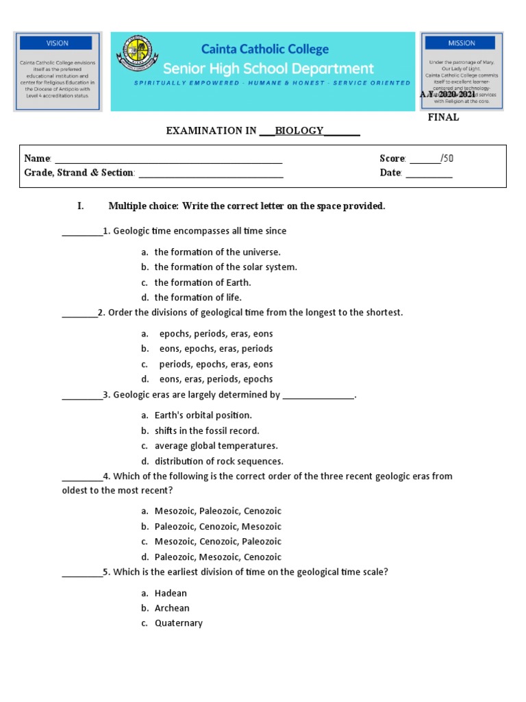 Edited Final Exam in Biology | PDF | Geologic Time Scale | Geology Edited Final Exam in Biology | PDF | Geologic Time Scale | Geology