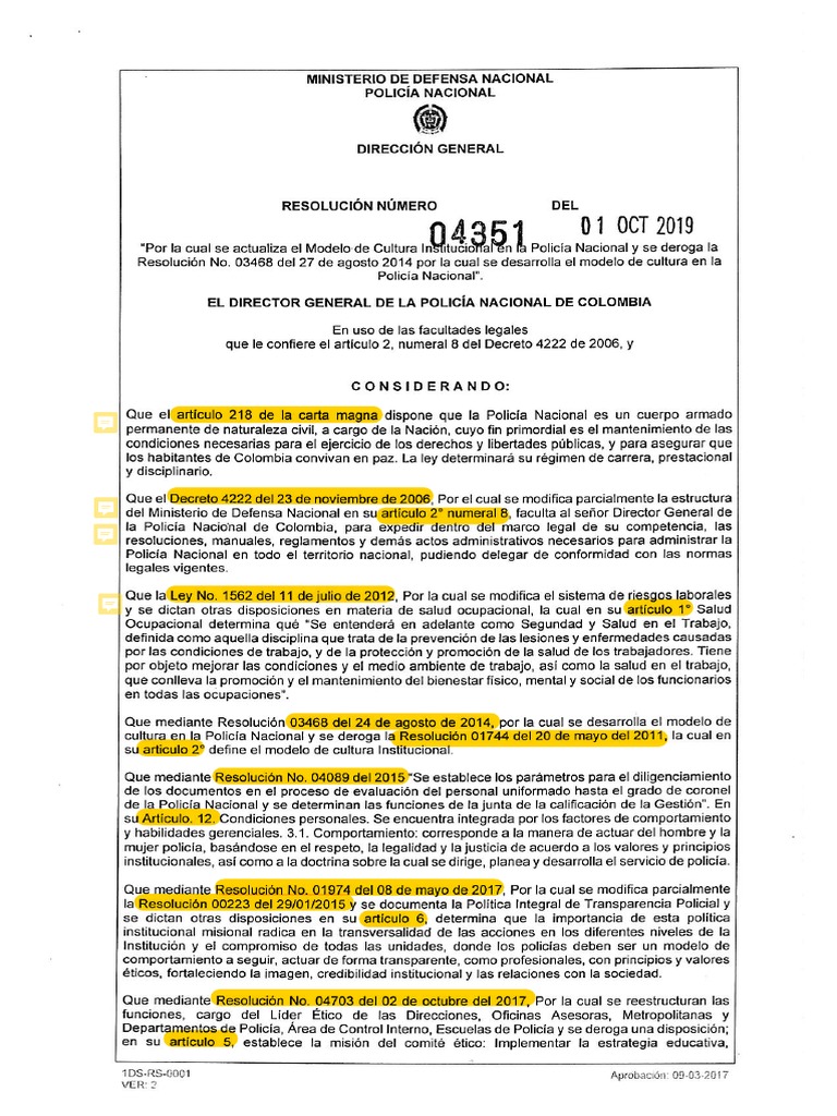 Resolucion 04351 Actualizacion Modelo de Cultura Institucional | PDF