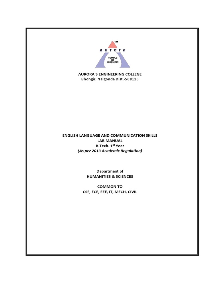 Elcs Lab Manual | PDF | Syllable | Vowel