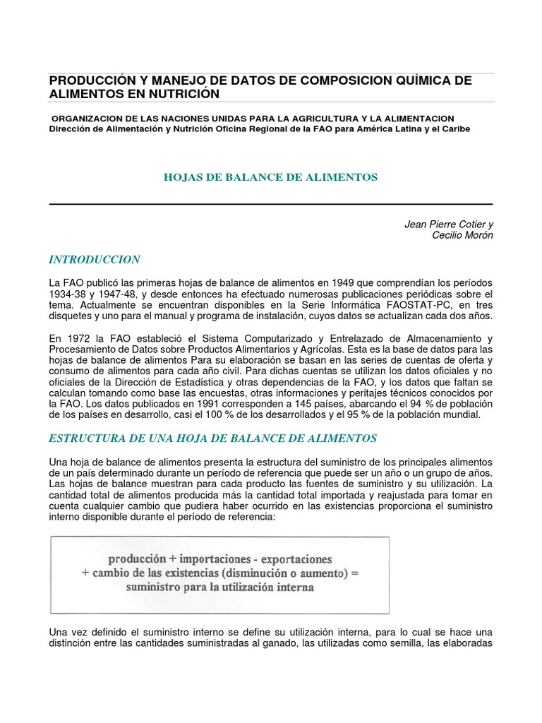 Hoja de Balance de Alimentos - FAO | Descargar gratis PDF | Alimentos ...