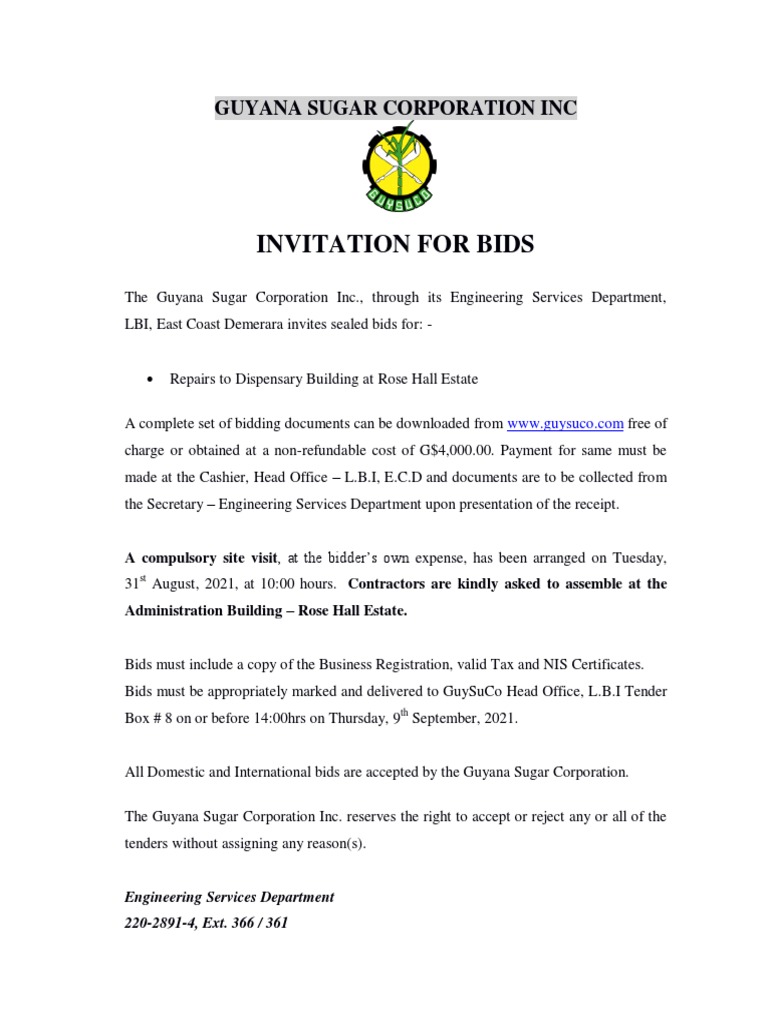 Bids for Rose Hall Estate Repairs | PDF