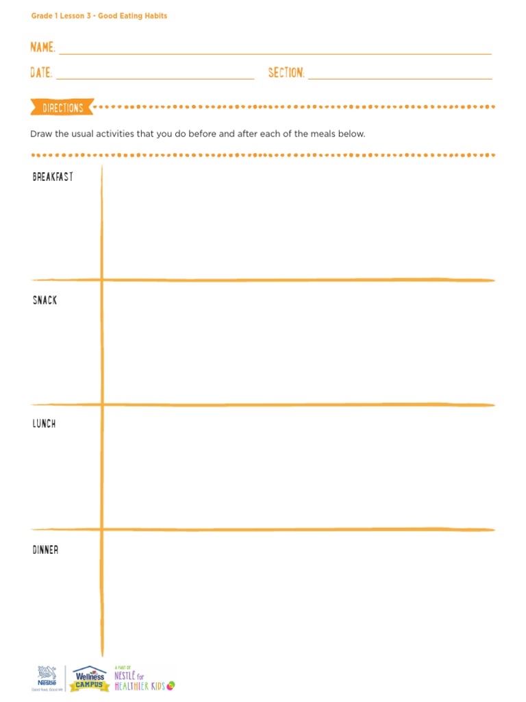 Lesson 3_Good Eating Habits Worksheet 1 | PDF
