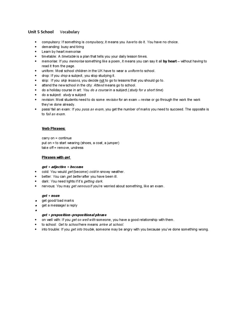 F2 - Unit - 5 Vocabulary List | PDF