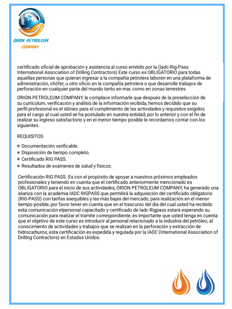 Certificación RIG PASS para Empleo Petrolero | PDF | Petróleo ...