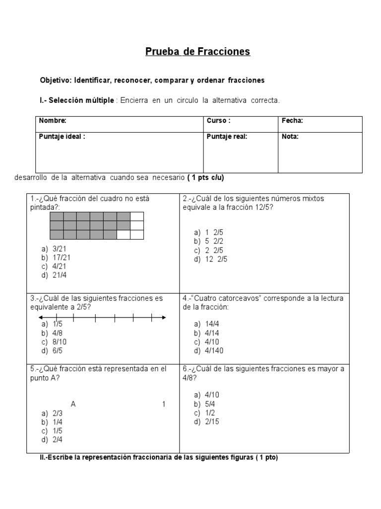 Prueba de Fracciones Sexto Basico | PDF | Codificaciones | Álgebra ...
