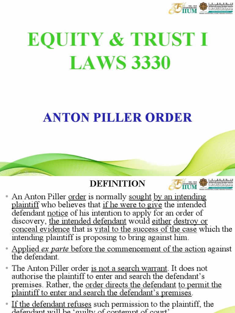 Equity & Trust I LAWS 3330: Anton Piller Order | PDF | Copyright ...