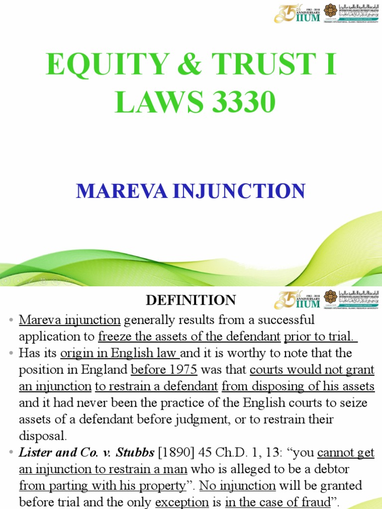 Equity & Trust I LAWS 3330: Mareva Injunction | PDF | Injunction | Public Law