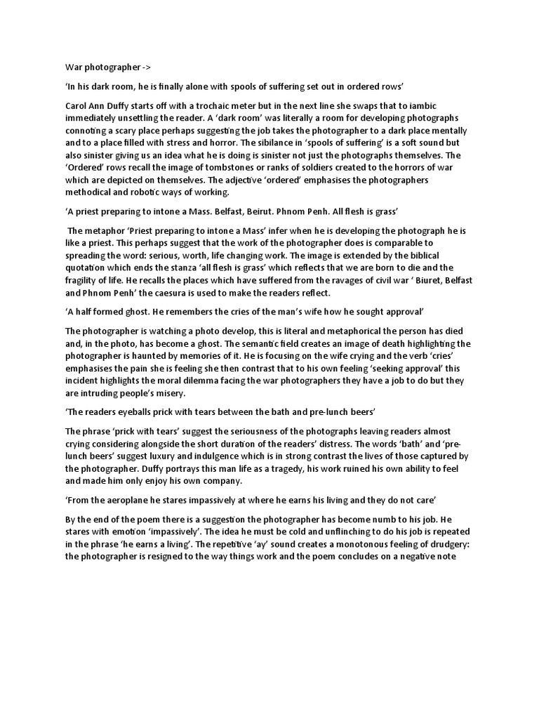War Photographer | PDF | Poetry | Tragedy