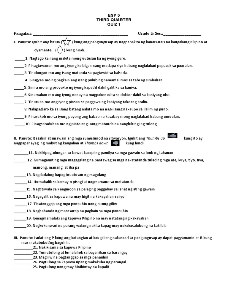 ESP 3rd QUARTER QUIZ 1 | PDF