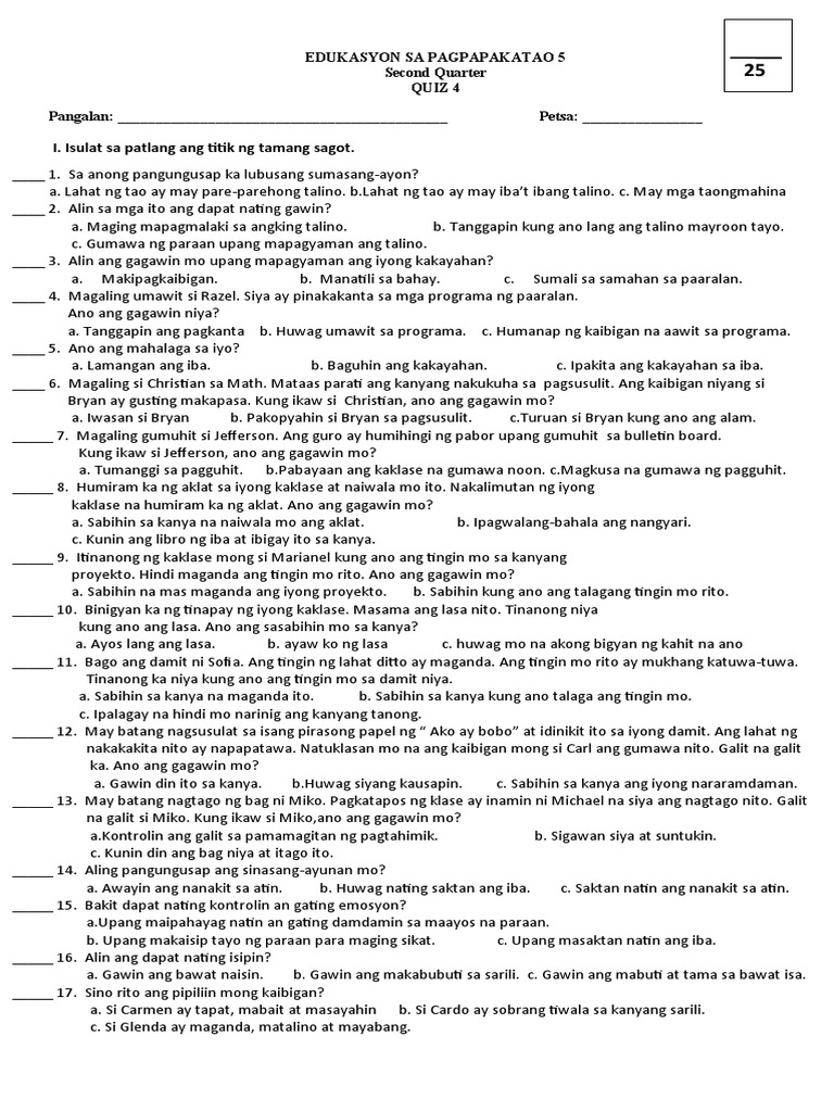 Quiz 4 - Q2-Esp 5 | PDF
