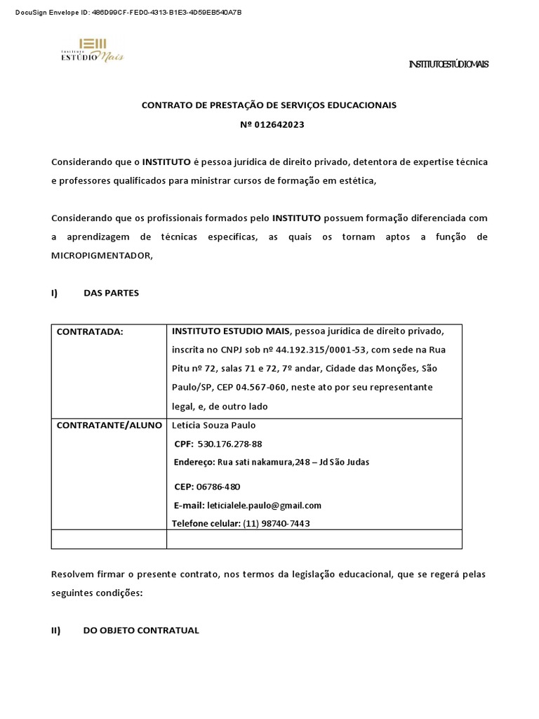 Conclua Com o DocuSign: CONTRATO MICRO E NEGÓCIOS LETICIA SOUZA | PDF ...