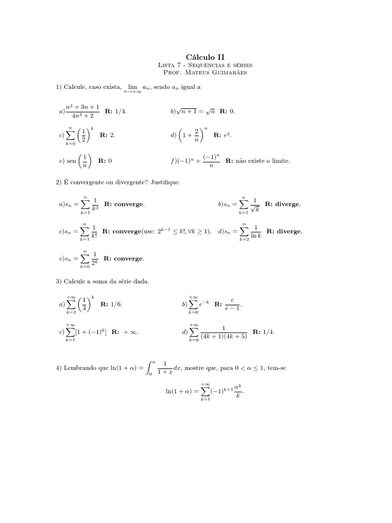 Lista 7 - Sequencias e Series | PDF
