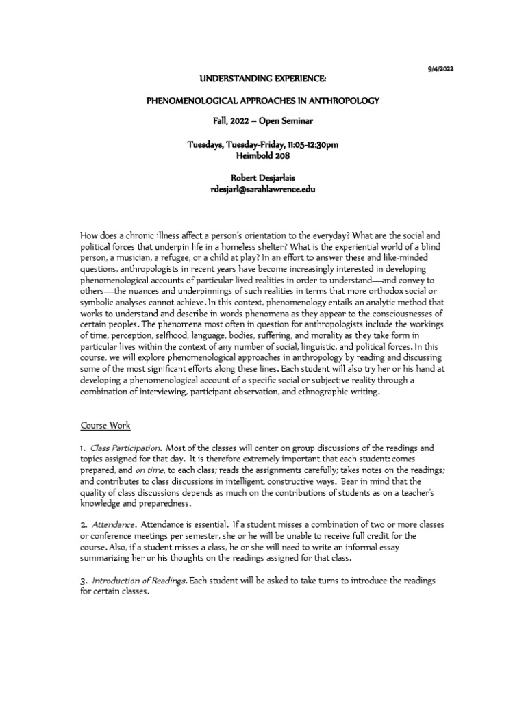 UNDERSTANDING EXPERIENCE Syllabus | PDF | Reality | Phenomenology (Philosophy)