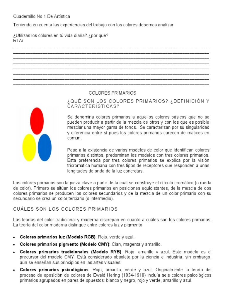 Cuadernillo No. 1 de Artistica 6 Los Colores Primarios | PDF | Color ...
